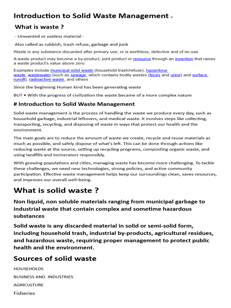 Introduction to Solid Waste Management | Download Free PDF | Water ...