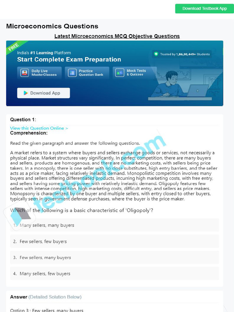 MCQ On Microeconomics 5eea6a1239140f30f369ec4c | PDF