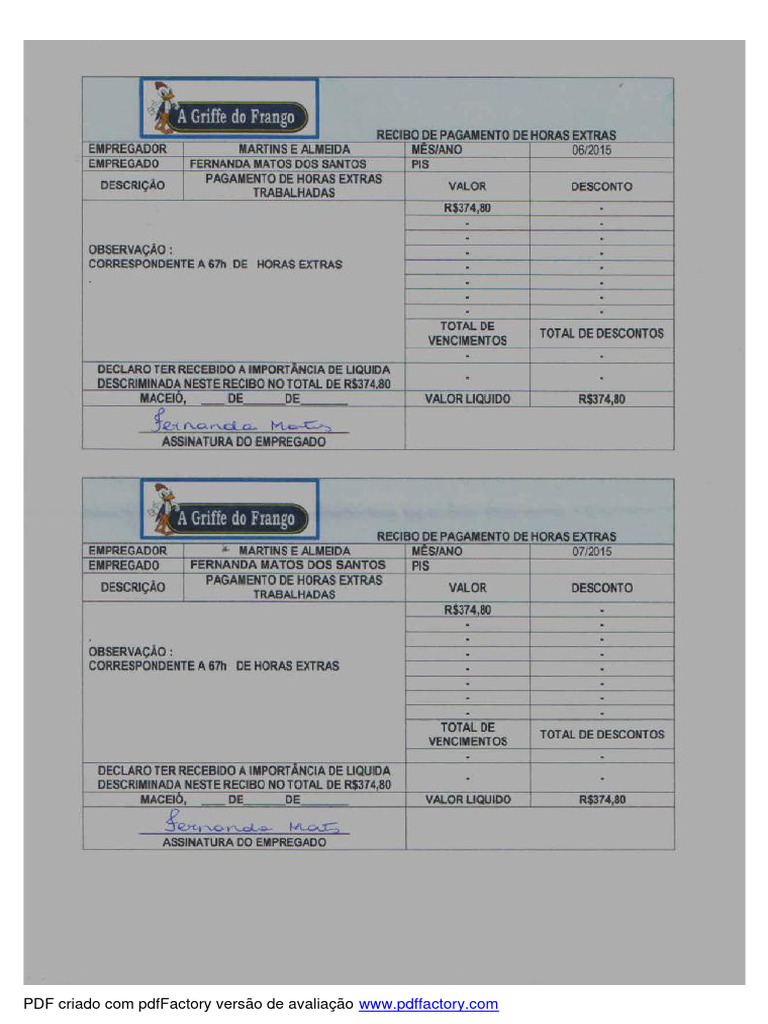 Recibo de Horas Extras (Doc. 04) | PDF
