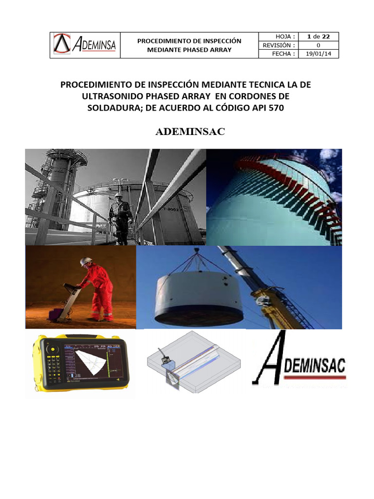 Procedimiento de Inspeccion Por Ut Phased Array Ademinsa | PDF | Soldadura | Construcción