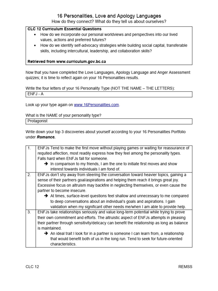 Love Languages - 16 Personalities Shua C | PDF | Friendship | Love