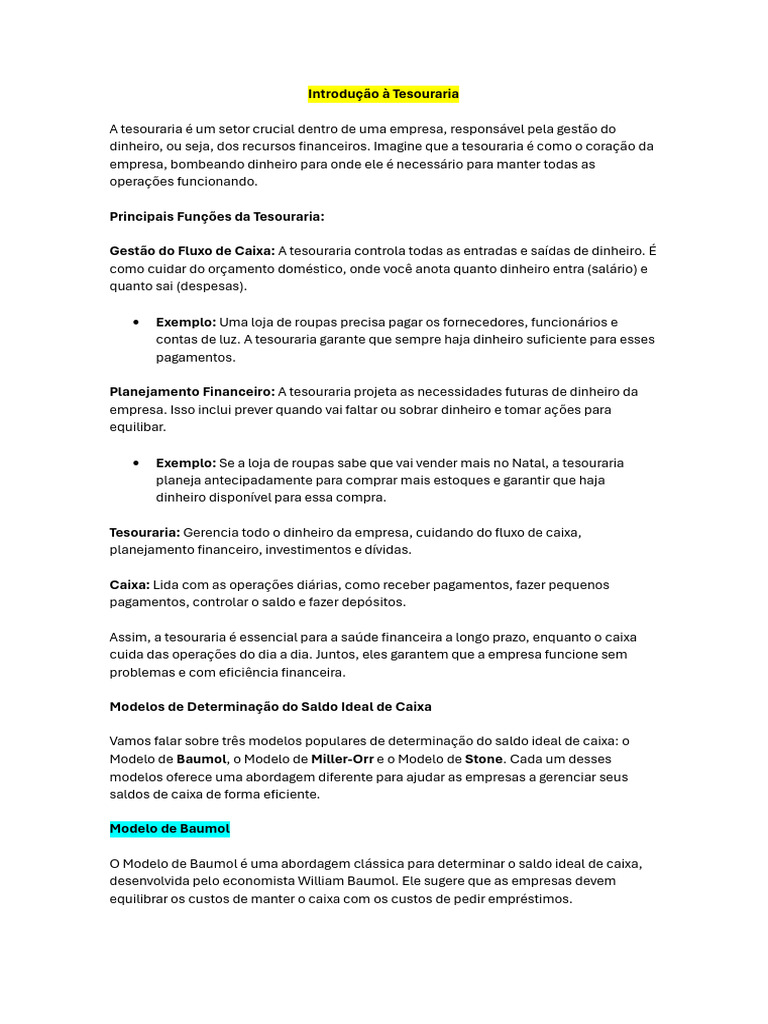 O que é Tesouraria e suas Funções | PDF | Tesouro | Fluxo de caixa