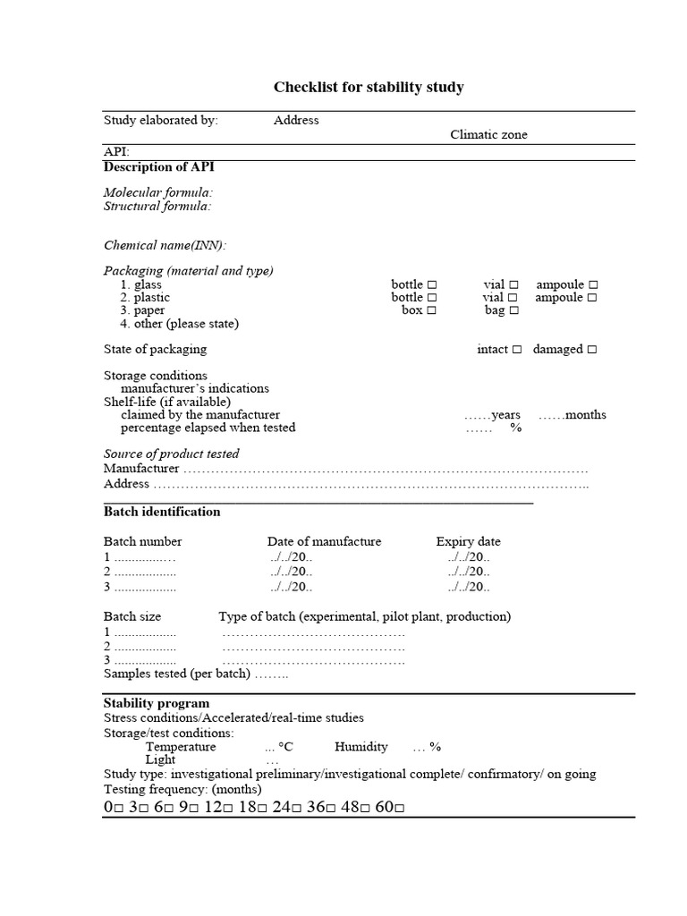 Bonus - Stability Study Checklist | PDF