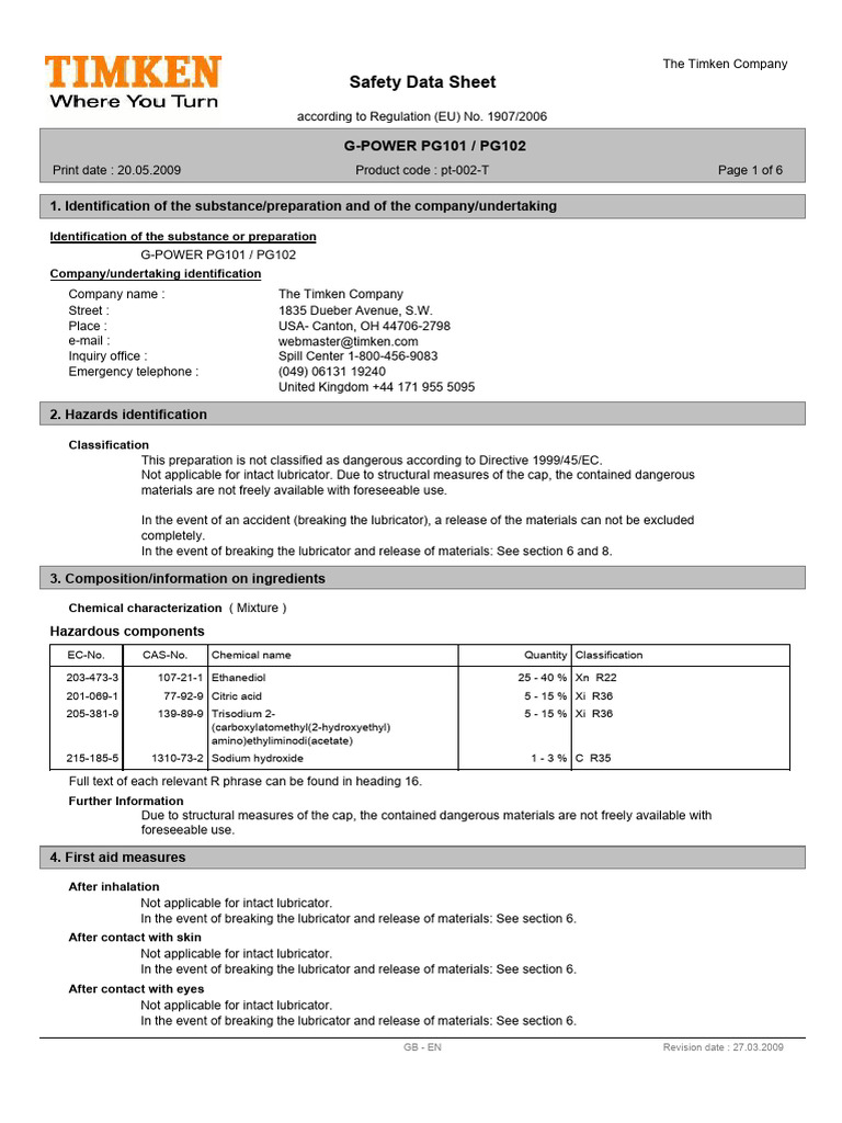 Model-101 102 SDS EN | Download Free PDF | Lubricant | Packaging And ...