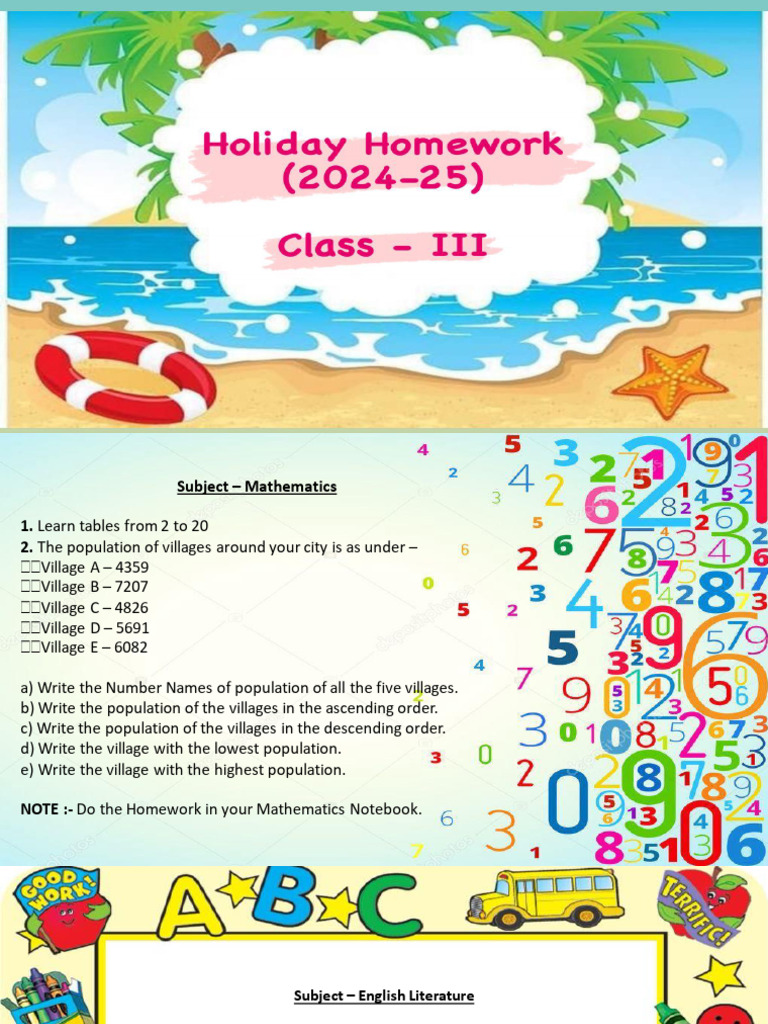 Class - Iii Holiday Homework | PDF | English Language