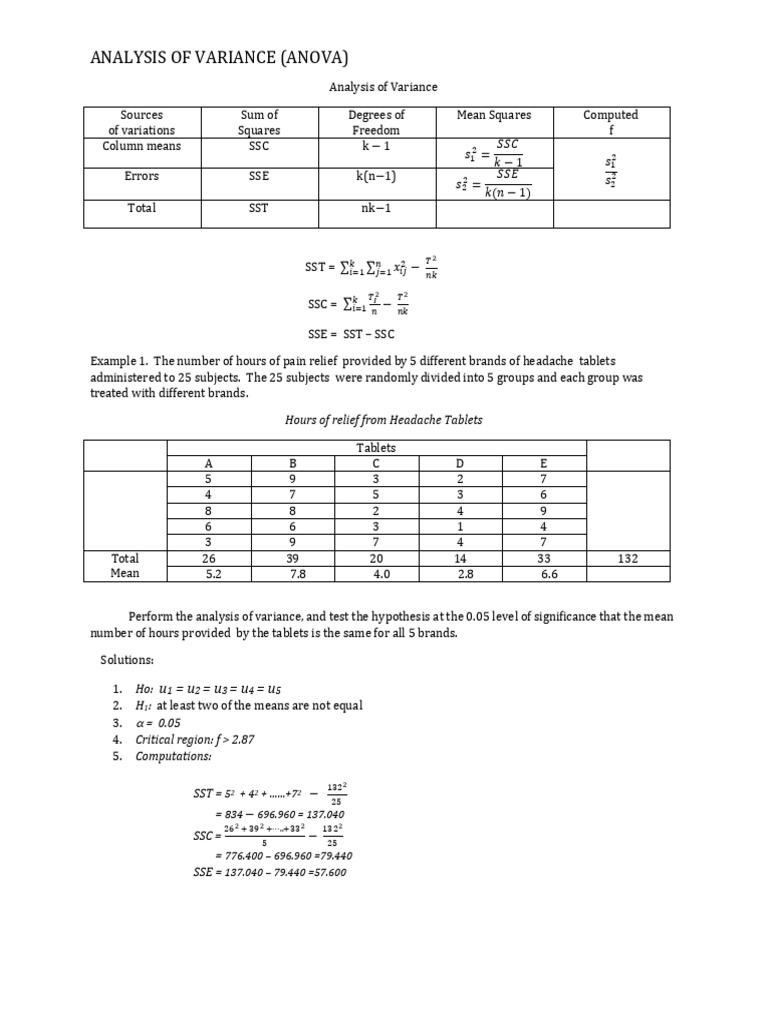 Analysis of Variance | PDF | Analysis Of Variance | Variance