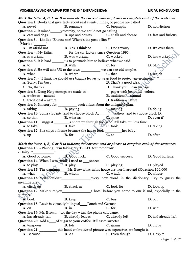 Vocabulary and Grammar | PDF