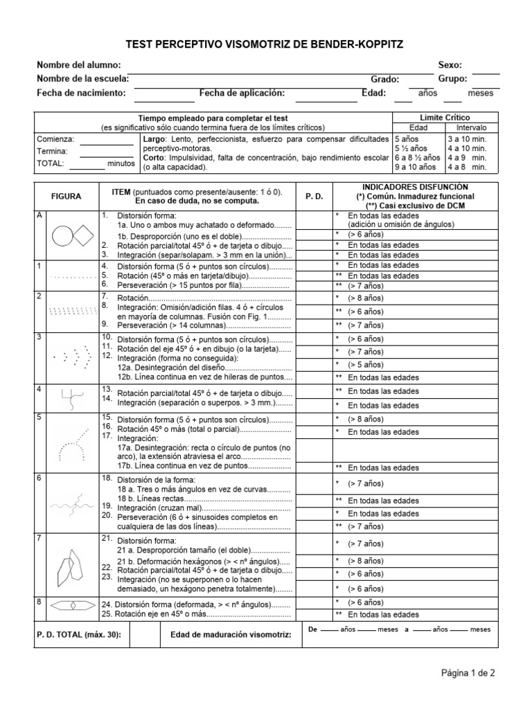 Formato Bender Cuantitaitvo Indicadores Emocionales | PDF | Conceptos psicologicos | Sicología