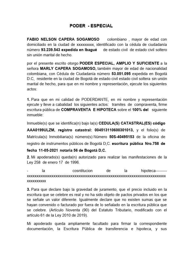 Poder Fabio Nelson para Hipoteca Fondo | PDF | Documento de identidad