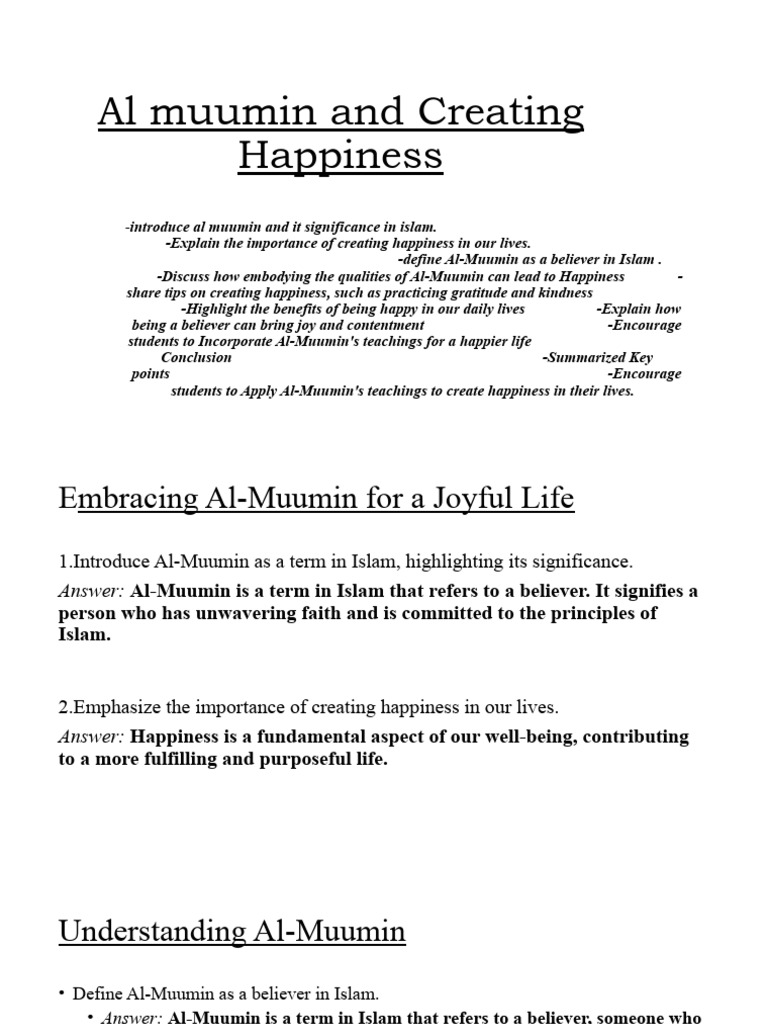 Al Muumin and Creating Happiness | PDF | Happiness | Gratitude