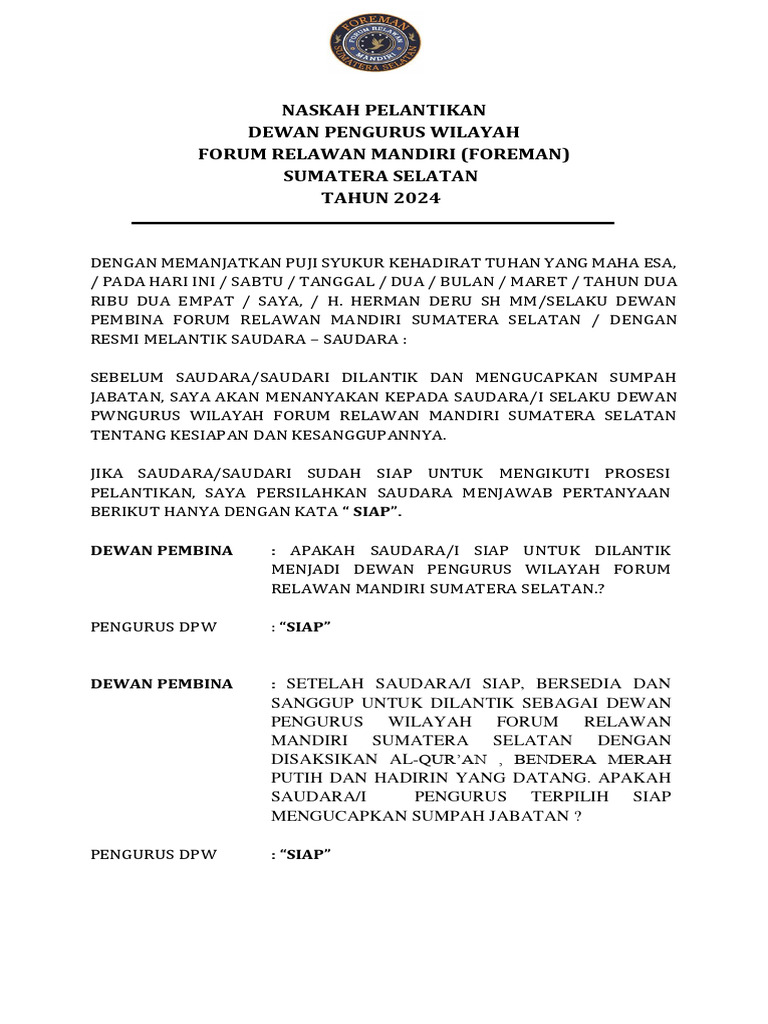 Naskah Pelantikan | PDF