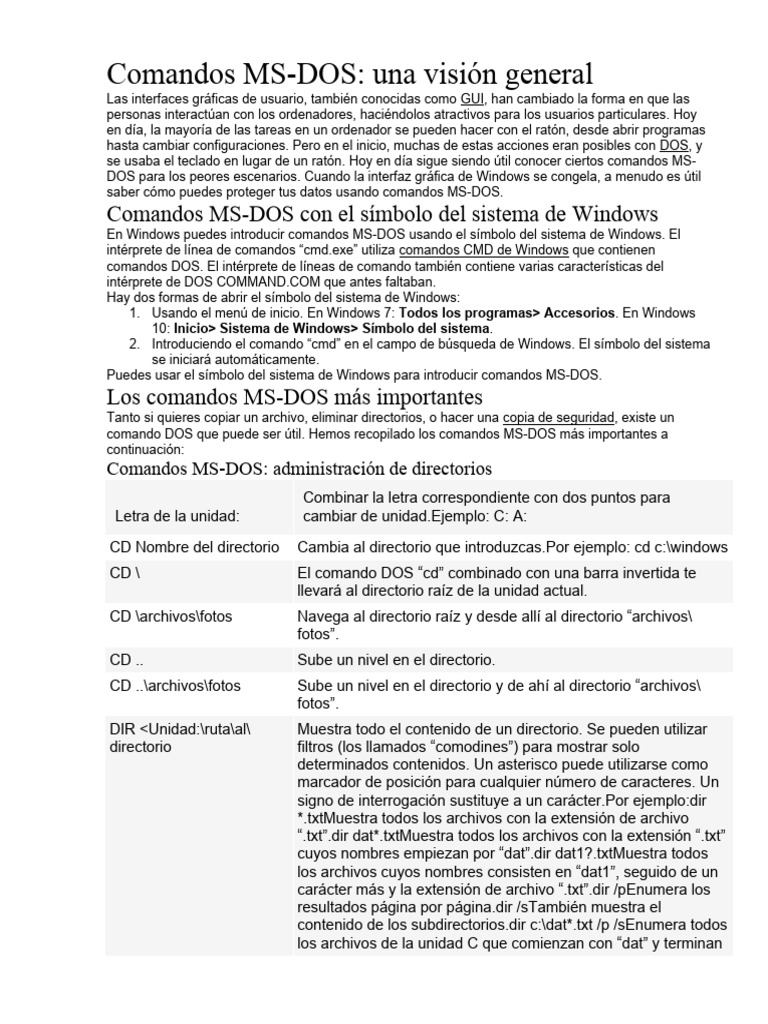 Comandos MS | PDF | Dos | Microsoft Windows