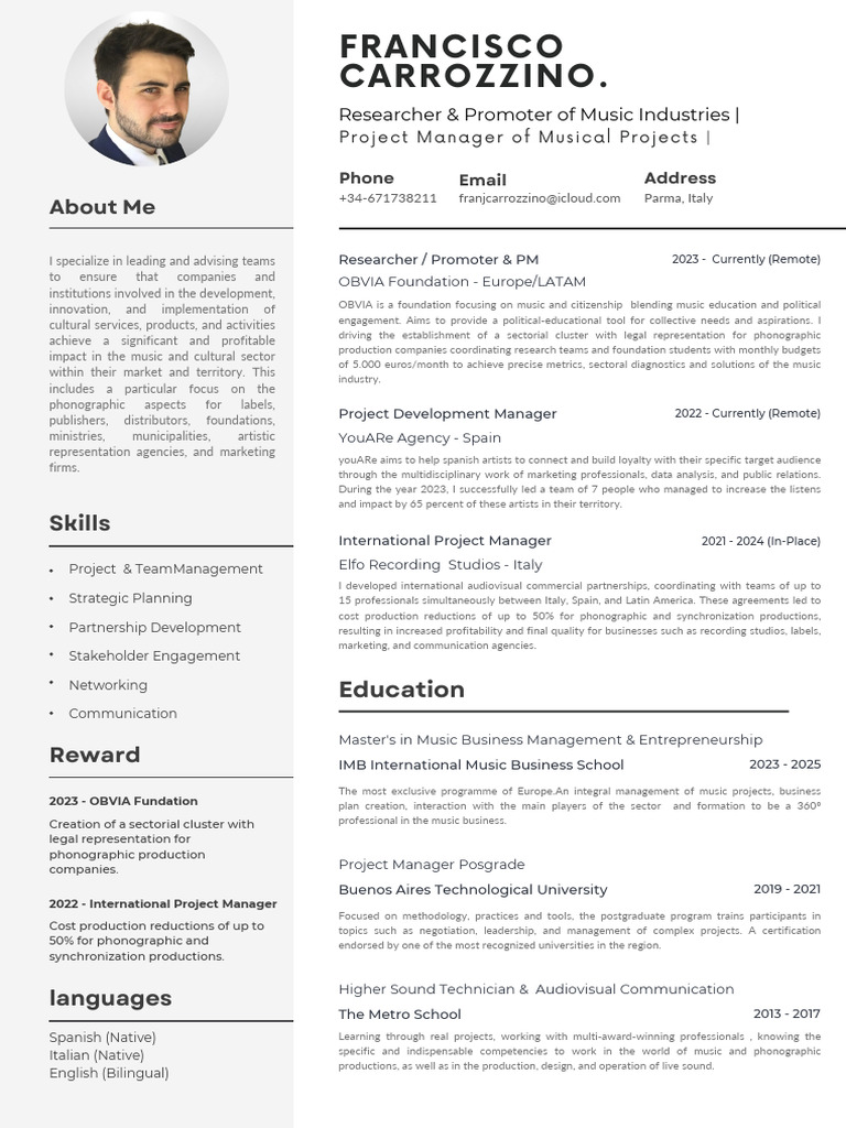 Francisco Carrozzino - CV Resume (Documento (A4)) | PDF | Business | Economies