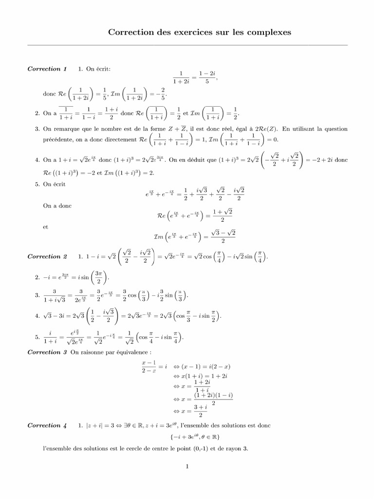 02b Correction Exercices Complexes | PDF