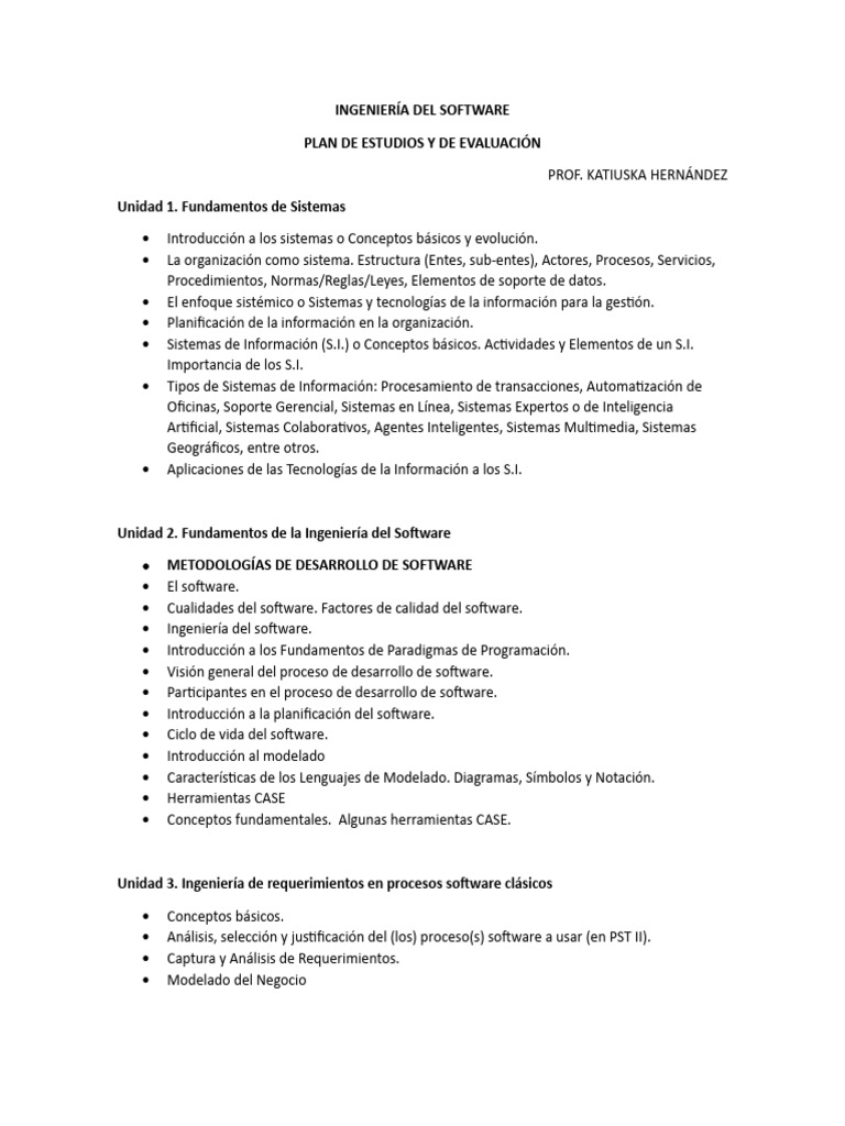 Plan de Evaluaión Ingeniería Del Software | Descargar gratis PDF | Software | Ingeniería de software