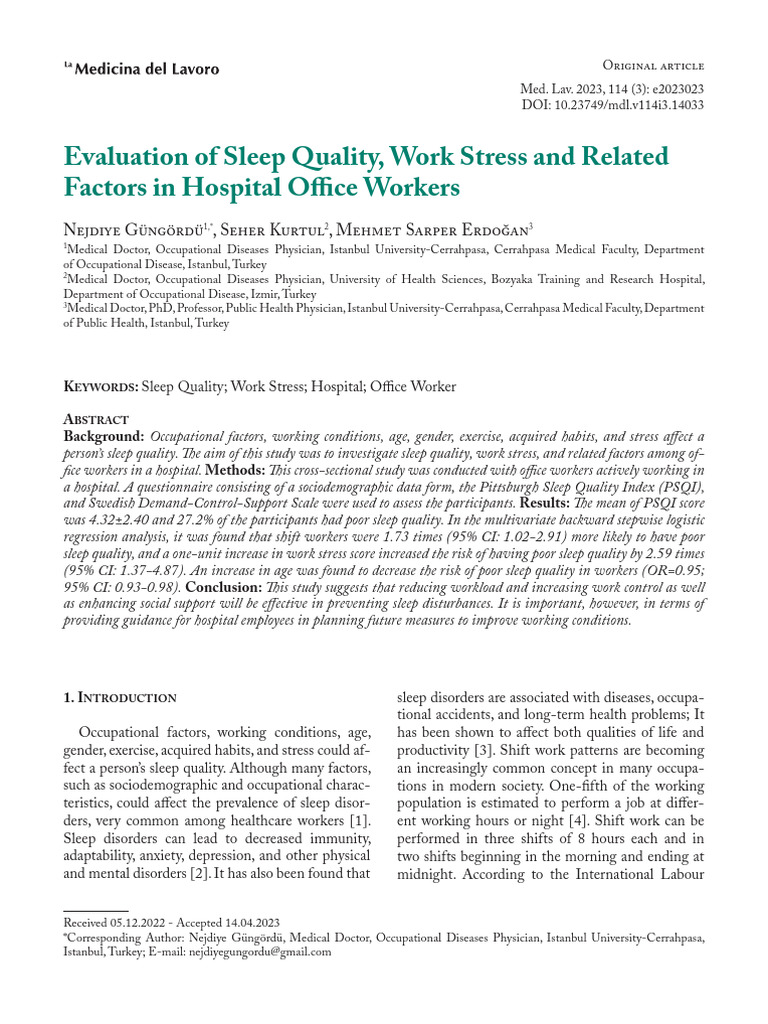 Gongurdu. Et Al., 2023 | PDF | Shift Work | Sleep Disorder