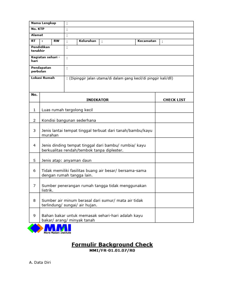 Formulir Background Check | PDF