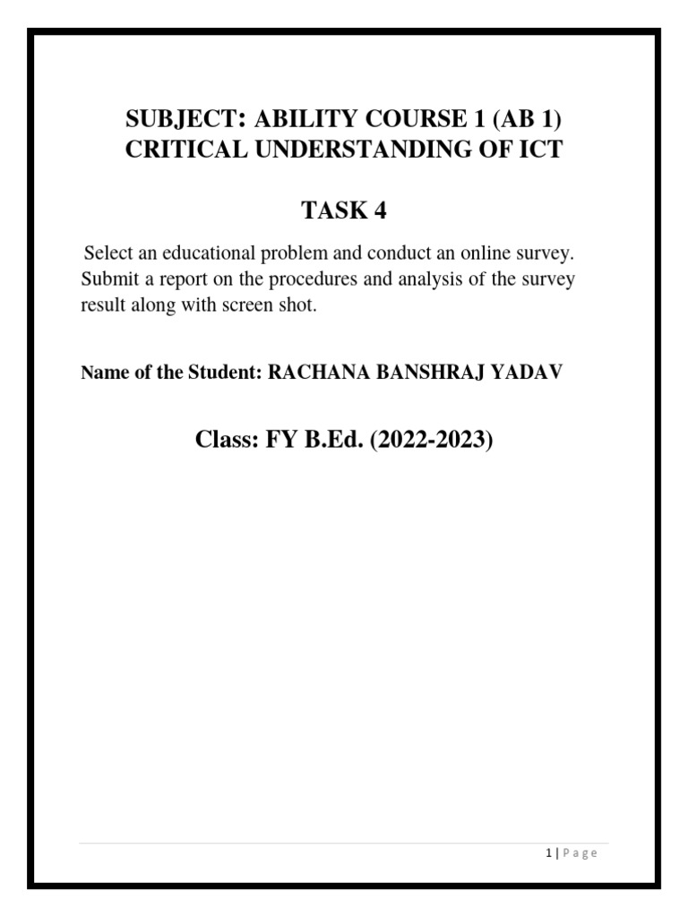Subject Ability Course 1 (Ab 1) Critical Understanding of Ict Task 4 | PDF | Attitude ...