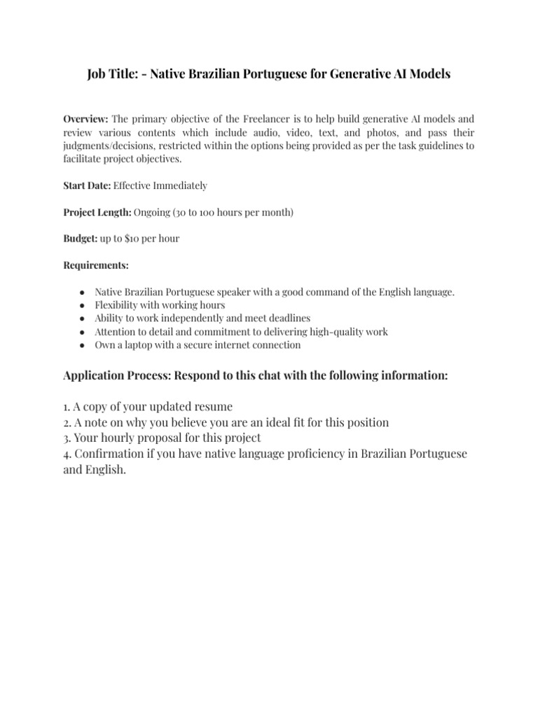 JD - Portuguese Native - Generative AI Models | PDF