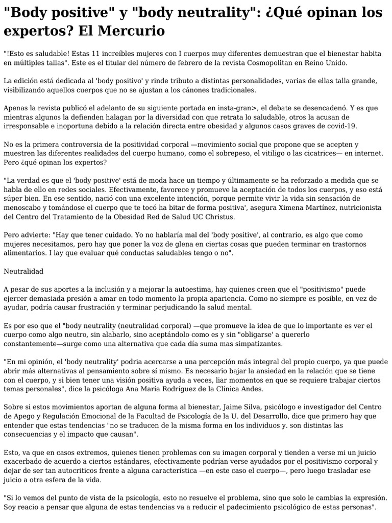Debate sobre Positividad y Neutralidad Corporal | PDF | Sicología ...
