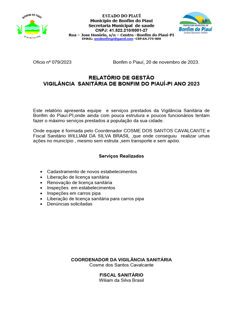 relatorio vigilancia sanitaria | PDF relatorio vigilancia sanitaria | PDF