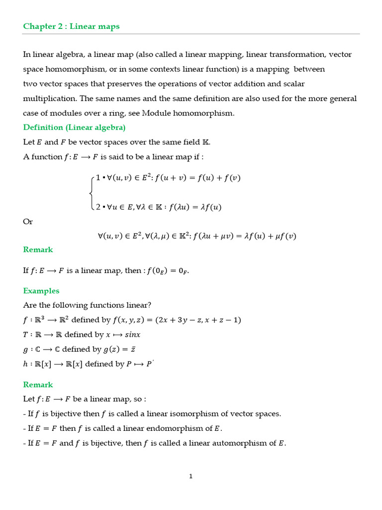 Chapter 2 Linear Maps | Download Free PDF | Linear Map | Vector Space