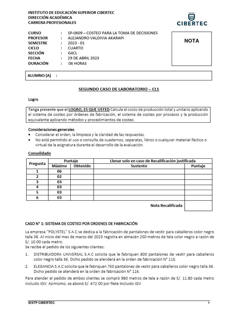 Indicaciones Evaluación CL1 PDF | PDF