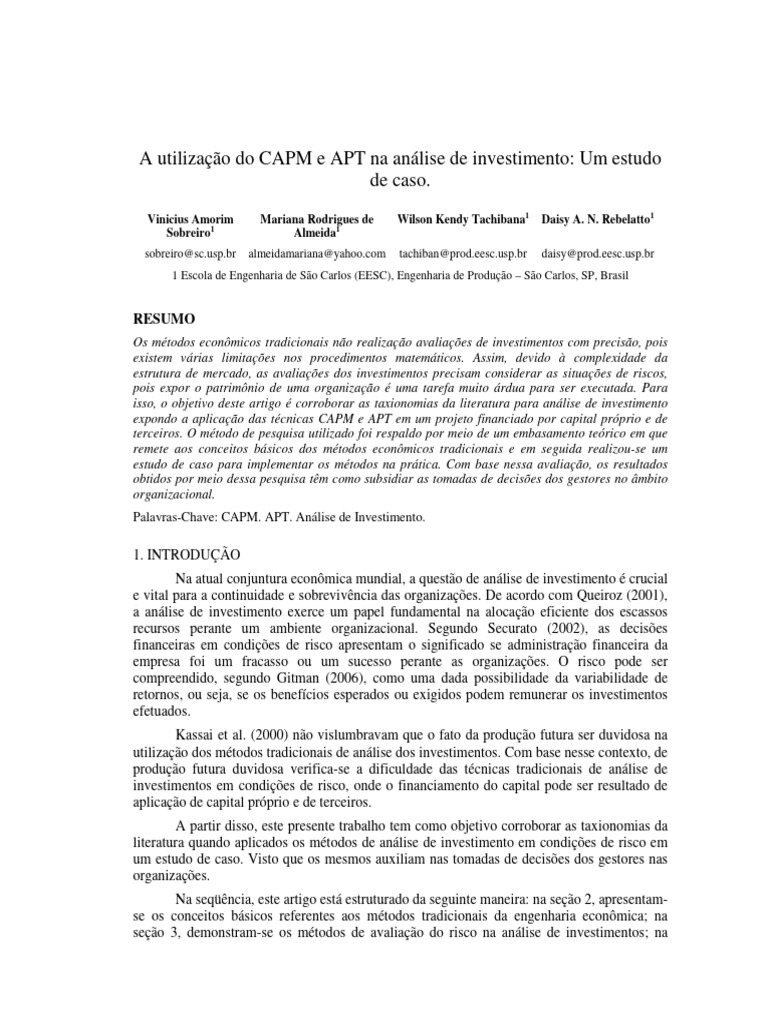 967 - o Uso Do Capm e Apt | PDF | Custo de capital | Modelo de ...