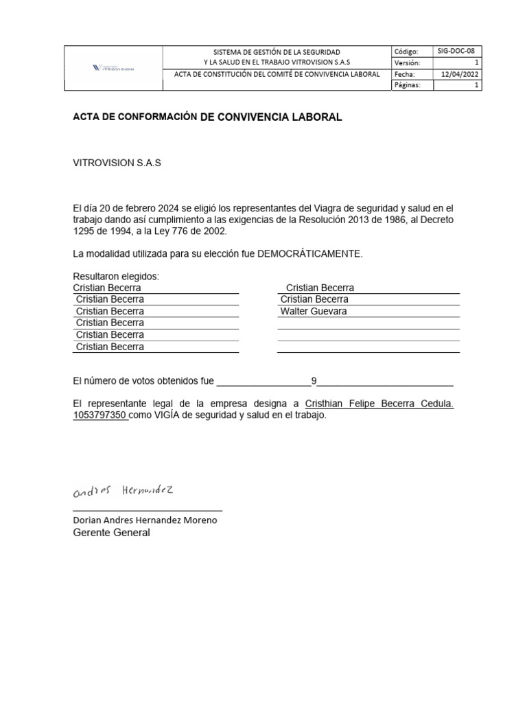 Conformacion de Comite de Convivencia Laboral | PDF