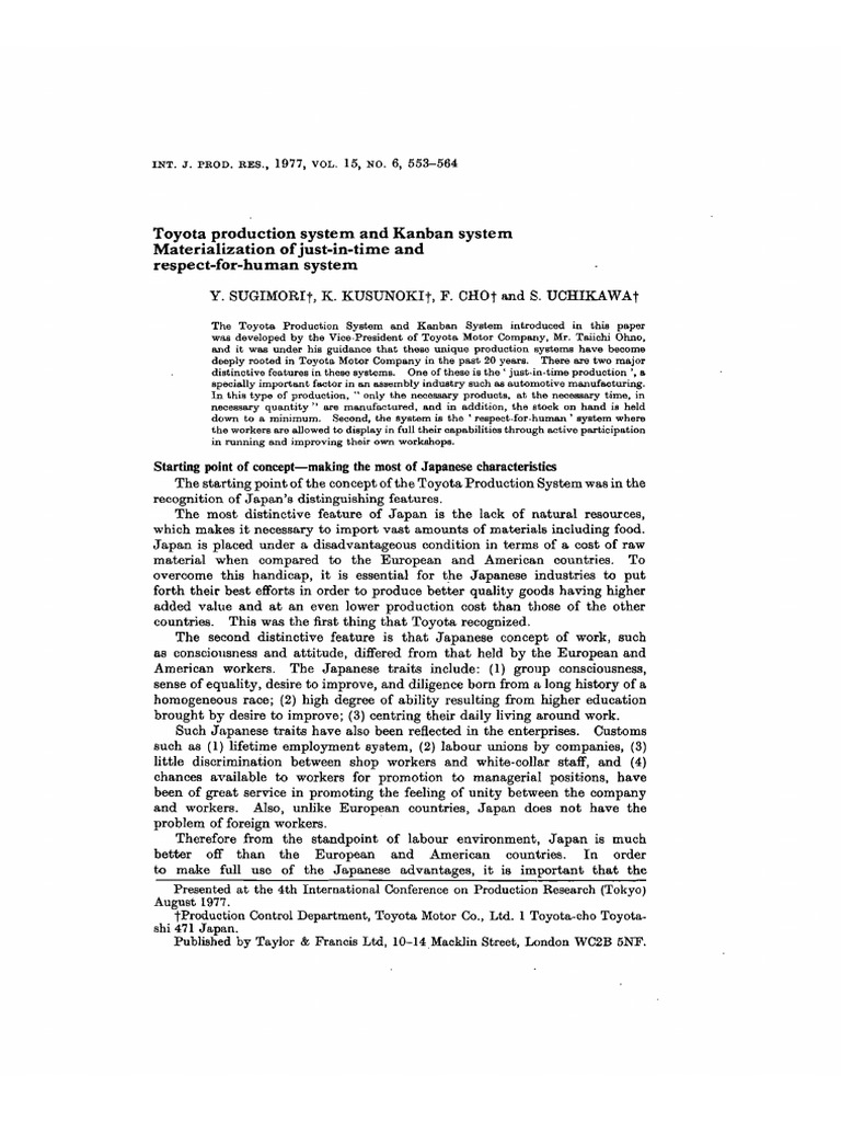 Toyota Production System and Kanban System Materialization of Just-In ...