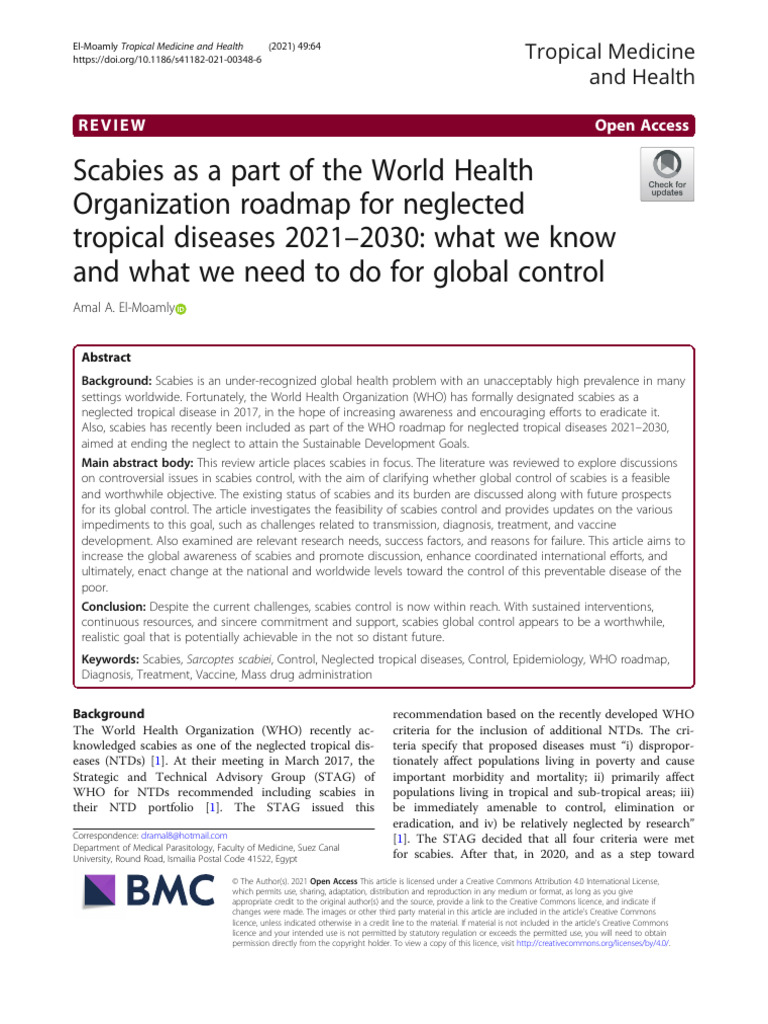 Scabies As A Part of The World Health Organization Roadmap For ...