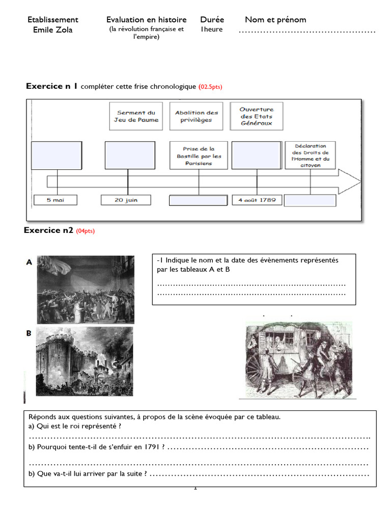 Evaluation La Révolution Francaise | PDF