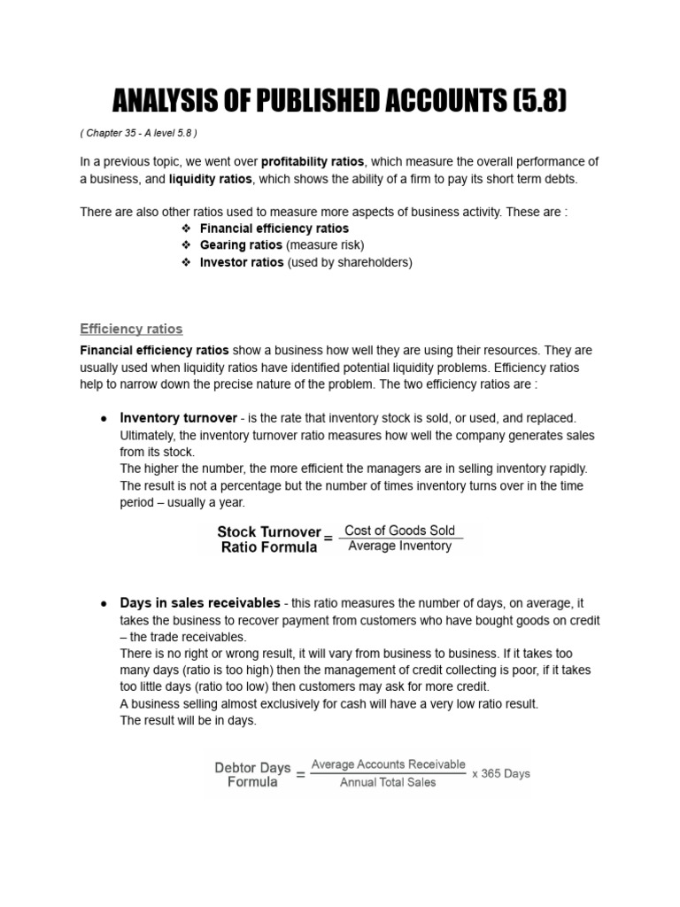 Analysis of Published Accounts (5.8) | PDF | Investing | Dividend