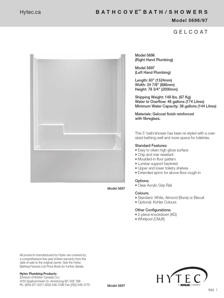 Hytec 5696 97 Gel Tub Showers | PDF | Plumbing