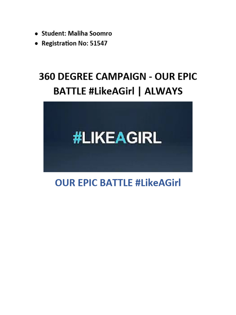 The Like A Girl Advertising Campaign by Procter & Gamble's F | PDF ...