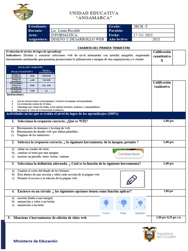 3bch Dydw 1er Trimestre Examen | PDF | Red mundial | Internet y web
