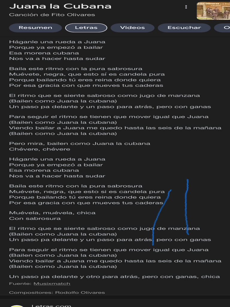 Letras de Fito Olivares Juana La Cubana - Buscar Con Google | PDF | Canciones pop | Música grabada