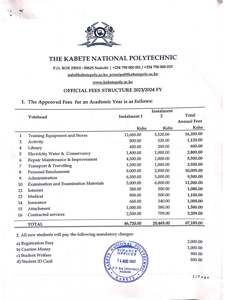 Official Fees Structure 2023 2024fy | PDF