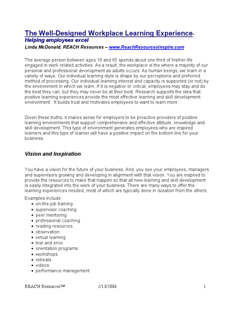 Workplace Learning | PDF | Mentorship | Learning