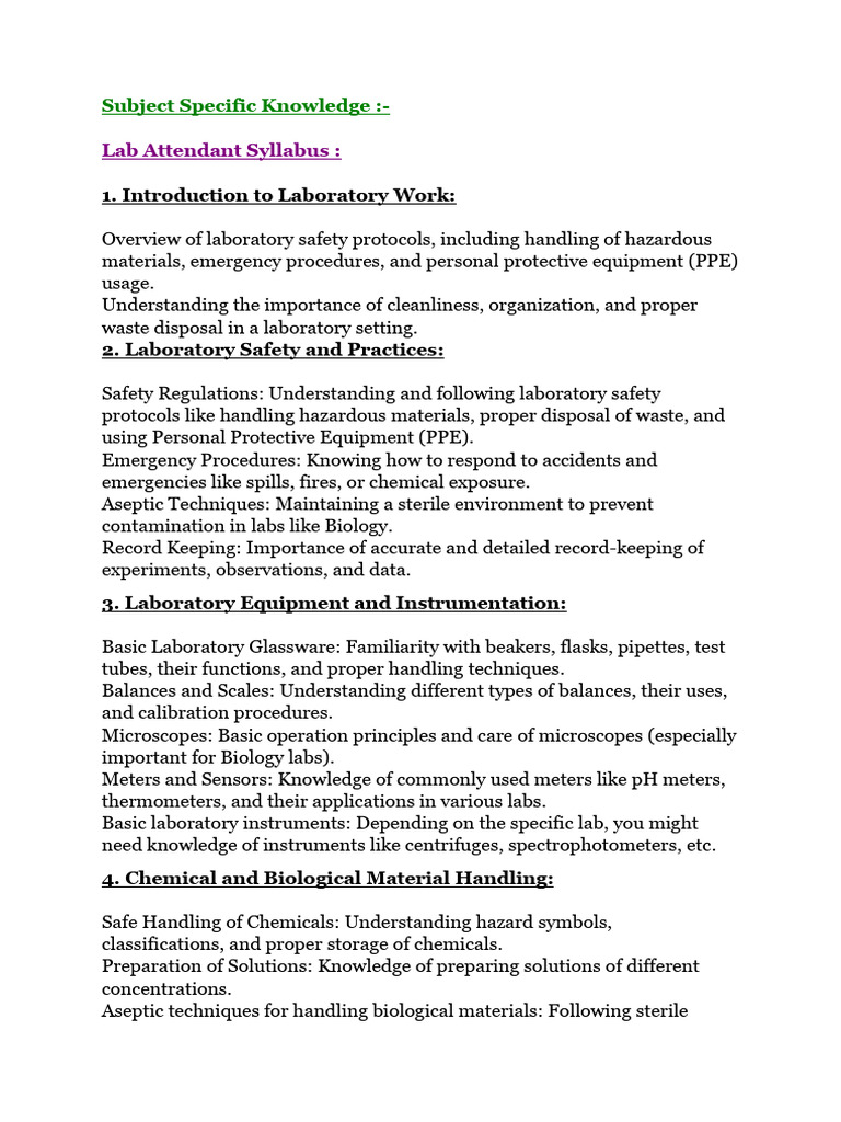 Lab Attendant Syllabus Guide | PDF | Laboratories