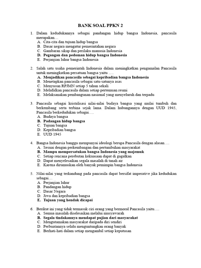 Bank Soal PPKN 2 | PDF