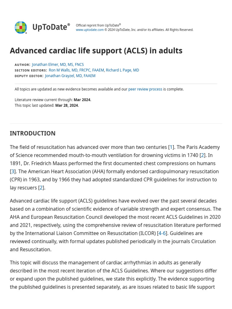Advanced Cardiac Life Support (ACLS) in Adults | PDF | Cardiopulmonary ...