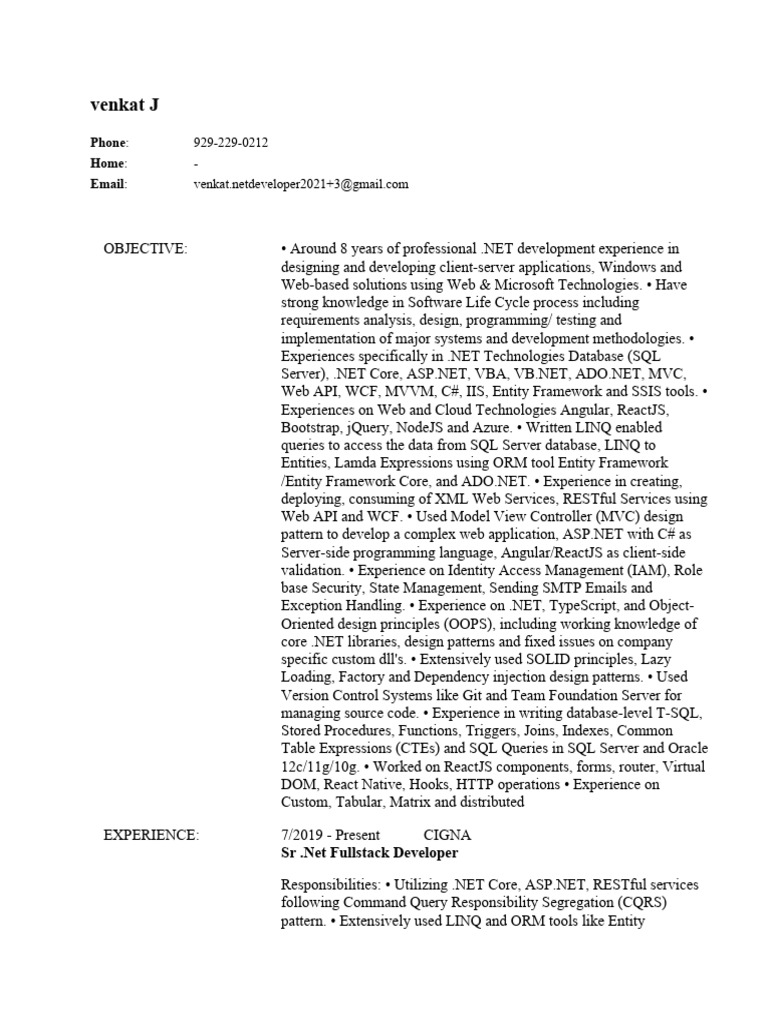 Venkat J - SR .Net Fullstack Developer-Ewtrenxty5kfcvyb | PDF | Entity ...