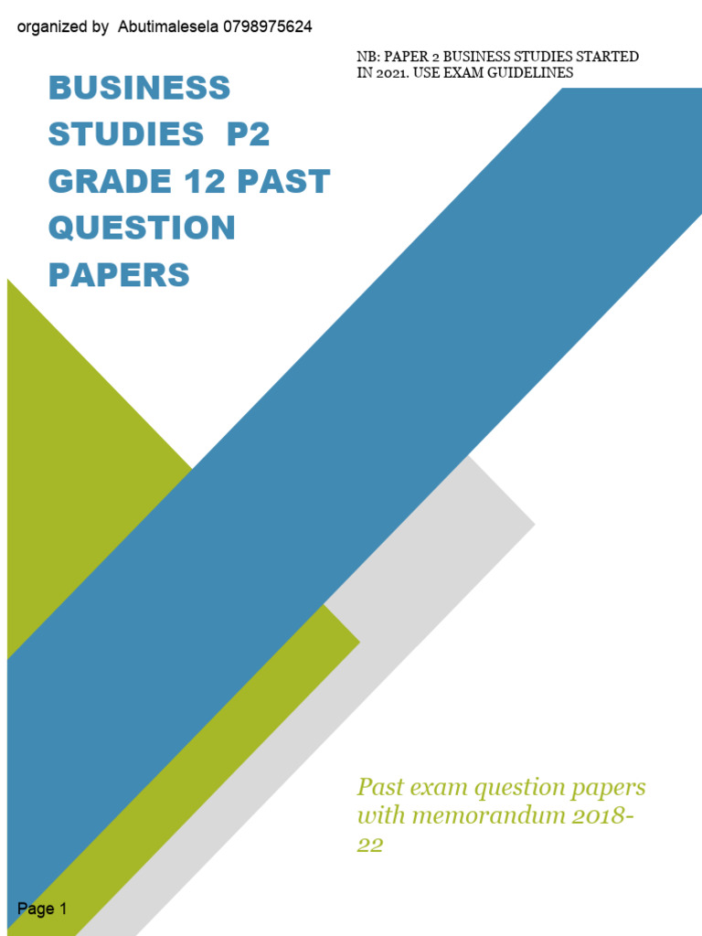 Grade 12 Business Studies P2 Past Papers | PDF | Educational Assessment ...