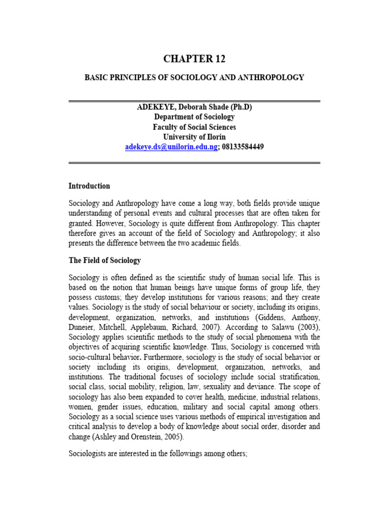 12 Basic Principles of Sociology and Anthropology | PDF | Anthropology | Sociology
