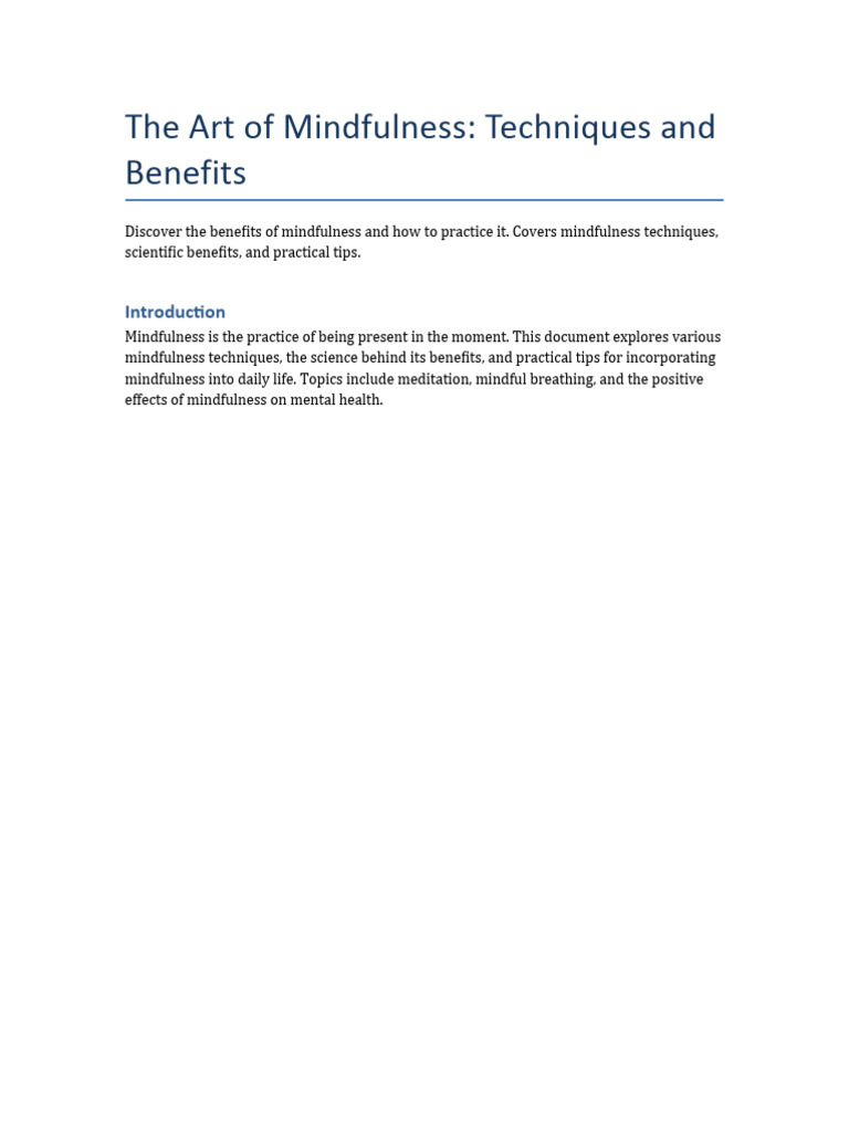 The Art of Mindfulness Techniques and Benefits | PDF