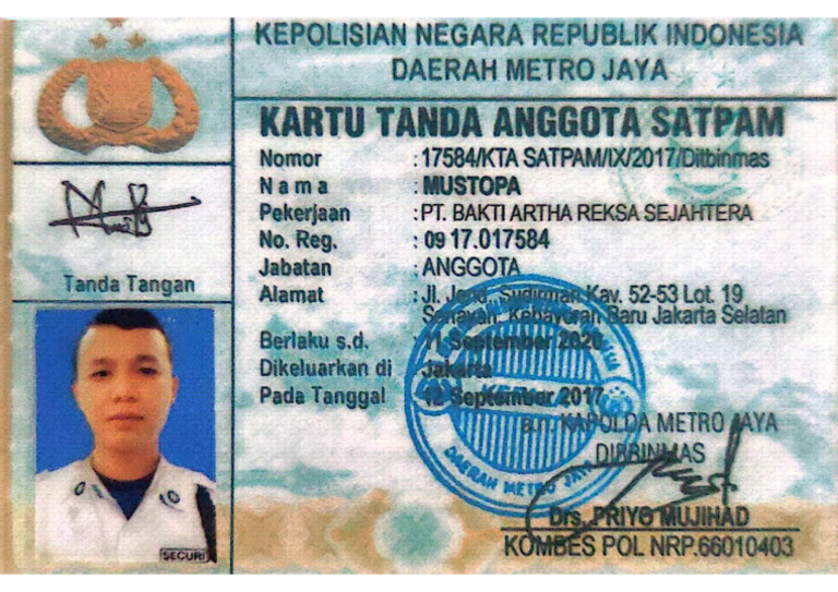 Kartu Tanda Anggota Satpam | PDF