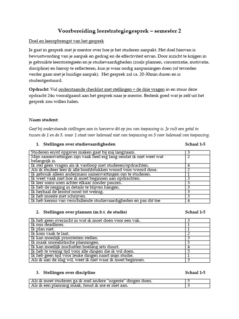 Leerstrategiegesprek Voorbereiding | PDF