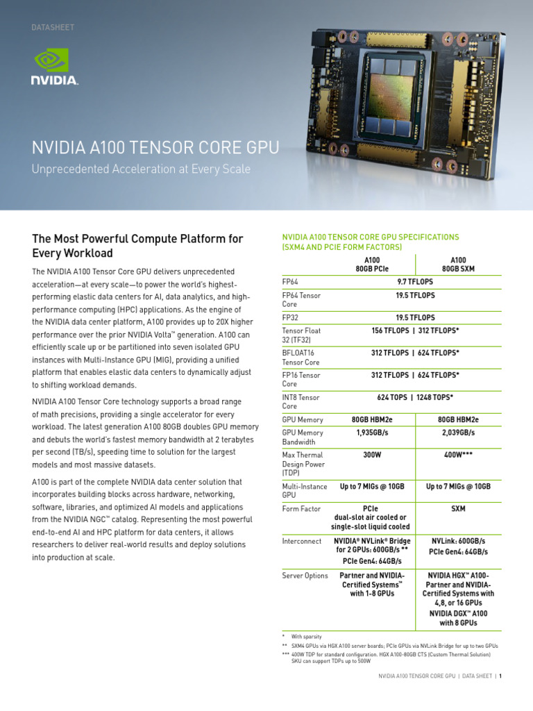 nvidia-a100-datasheet-nvidia-us-2188504-web | PDF | Graphics Processing Unit | Computer Architecture