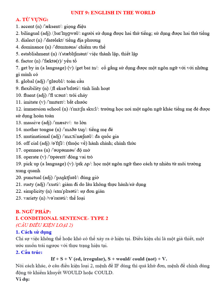 Bài tập Anh 9 theo unit E9 UNIT 9 | PDF